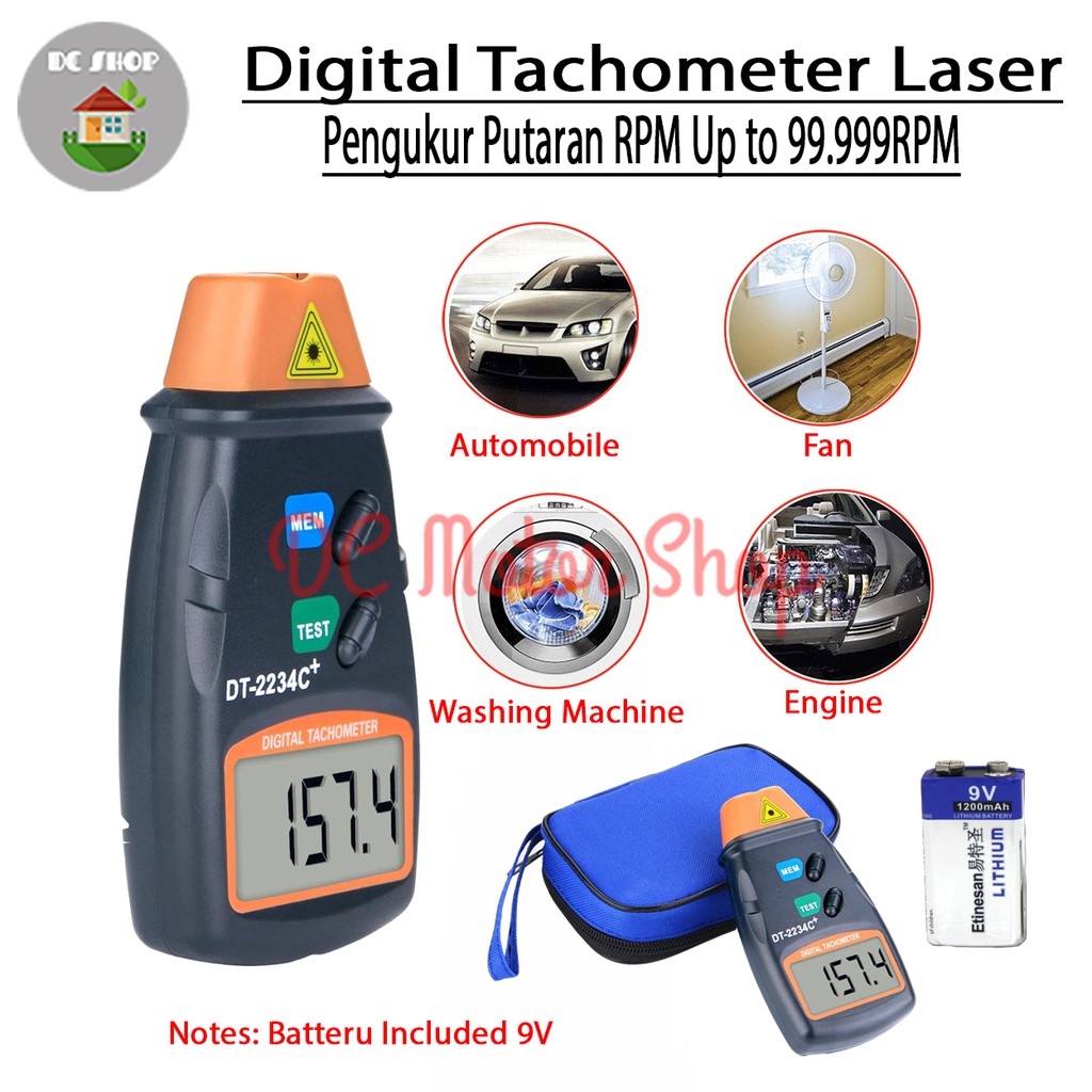 LCD Digital Laser Infrared Tachometer RPM Alat Ukur Kecepatan DT2234C ...