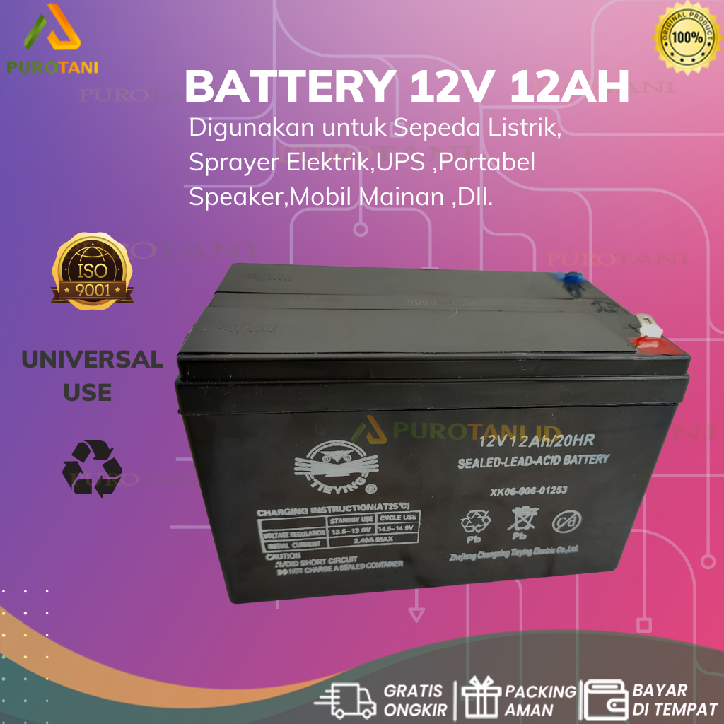 Batu Batere Baterai Battery Aki 12V 12Ah 6DFM12 Aki Kering Sepeda Listrik Selis UPS sprayer ...