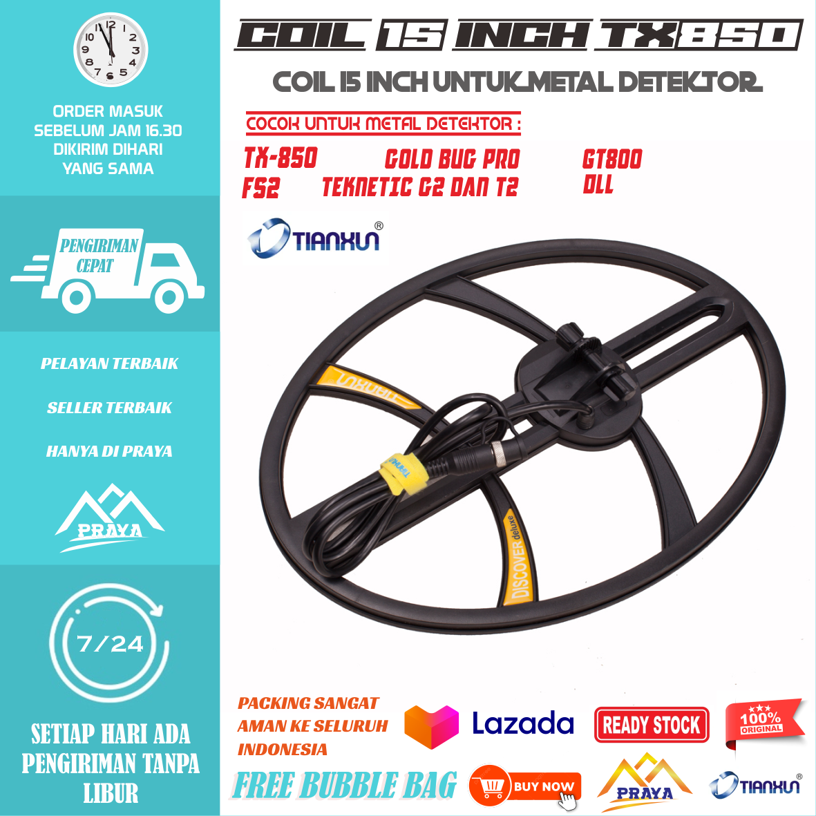 COIL KOIL METAL DETEKTOR 15 INCH TX850 GOLD BUG PRO TEKNETIC FS2 15 ...