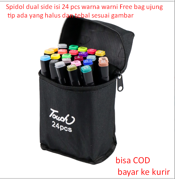 Spidol dual side isi 24 pcs warna warni Free bag ujung tip ada yang ...