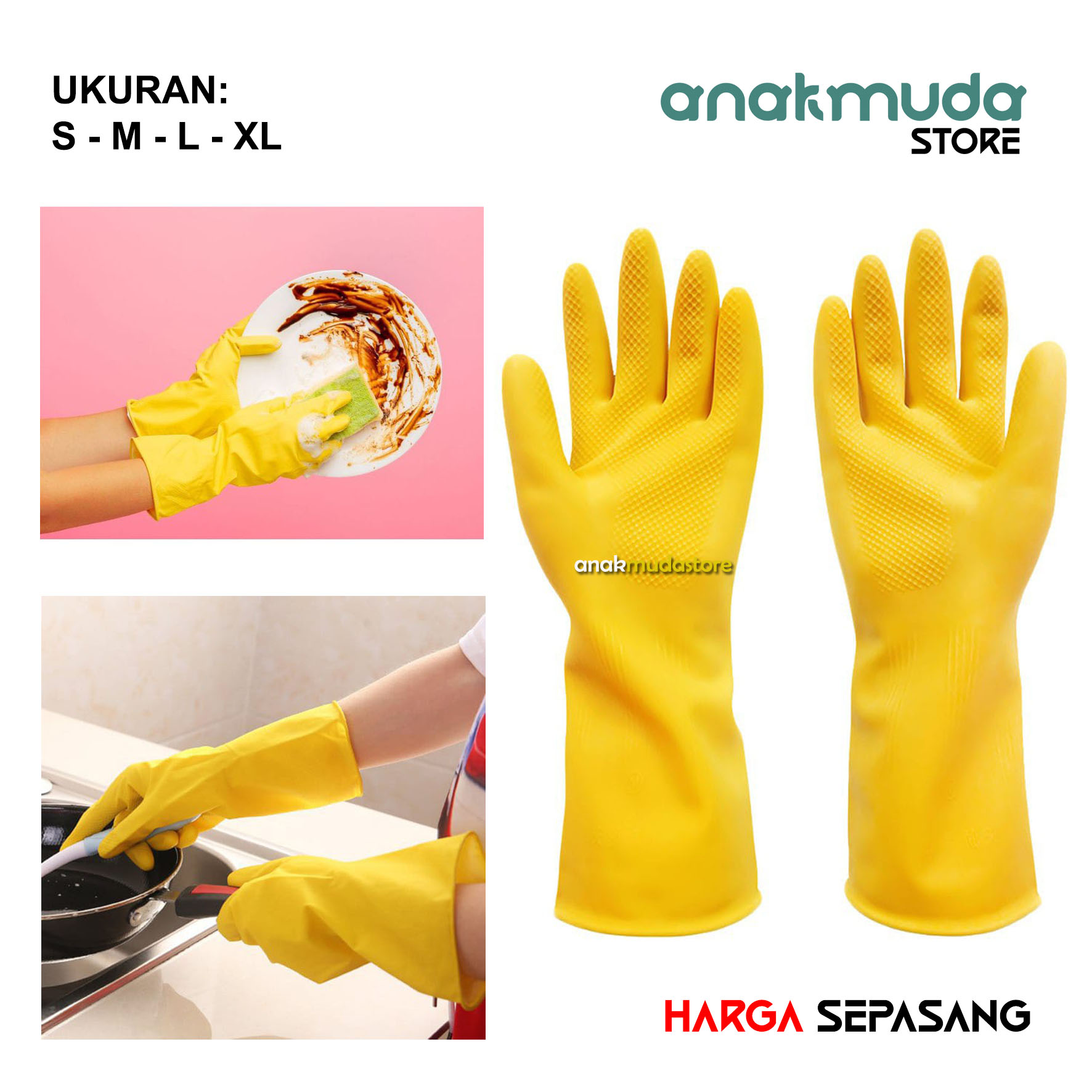 Sarung Tangan Karet Latex Cuci Piring Berkebun Cleaning Karet Anti Air ...