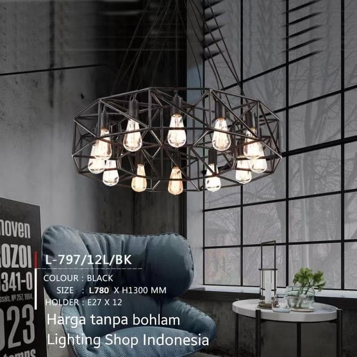 Lampu Gantung Hias decor bulat hitam industrial lighting | Lazada Indonesia
