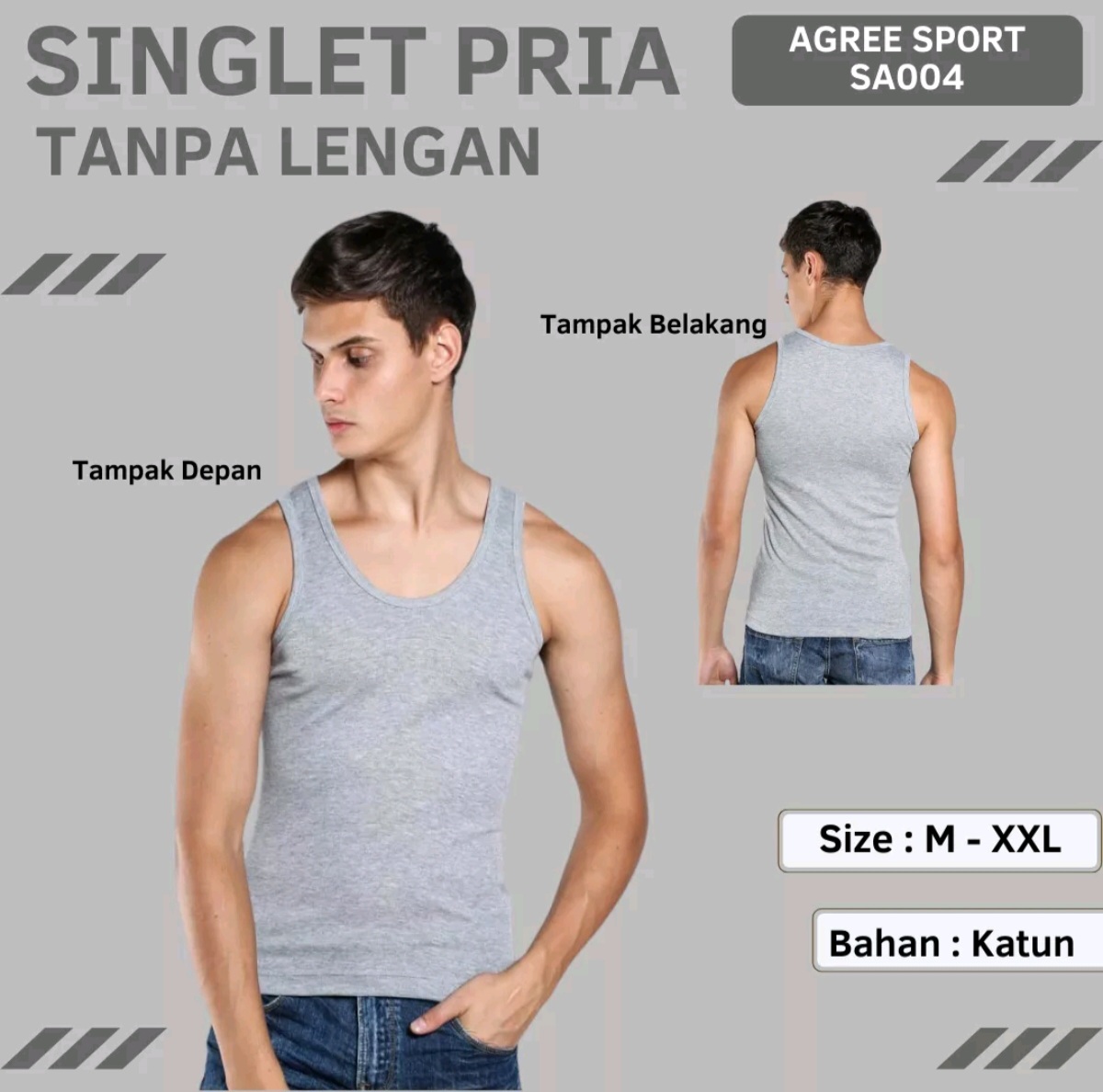 SINGLET PRIA KAOS DALAM AGREE 004 || ABU HITAM PUTIH | Lazada Indonesia
