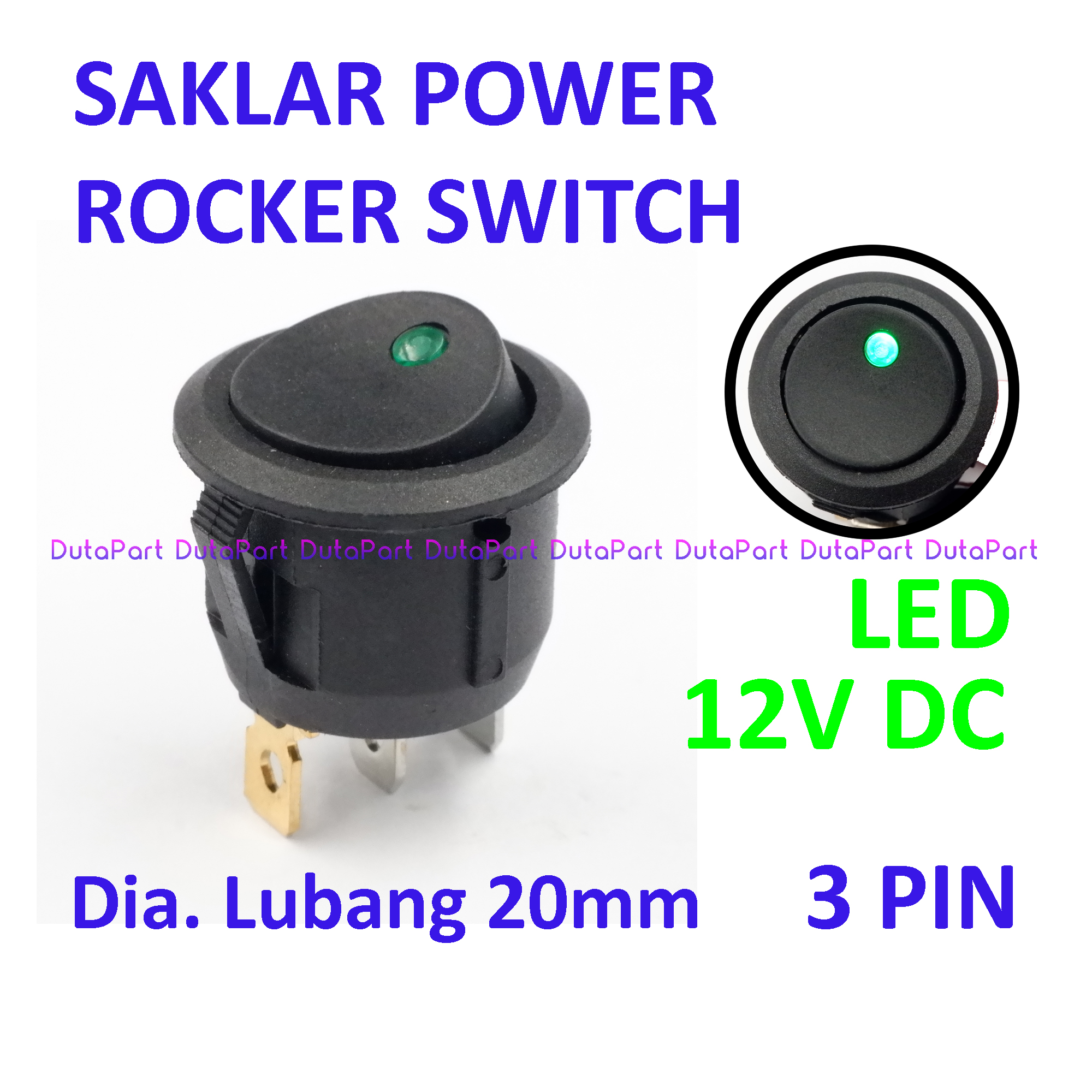 10 Pcs Saklar Power Bulat Rocker Switch Lampu LED Hijau 12V ON OFF 3 ...