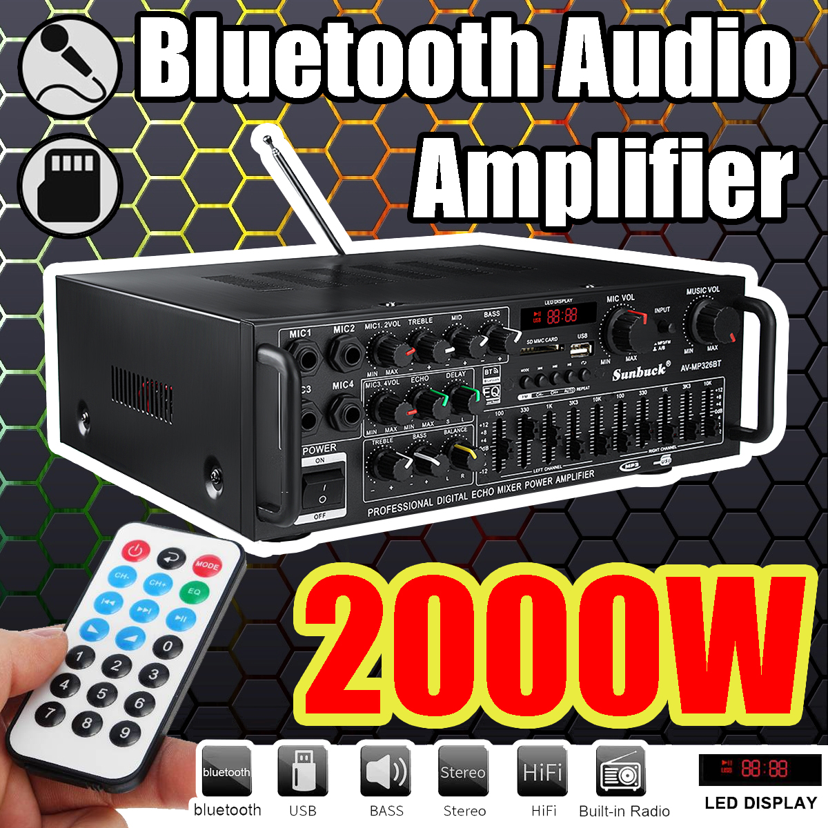 HIFI Audio Amplifier Bluetooth 2000W Dengan Remote Control - FM Radio ...