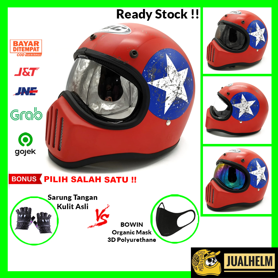 Helm Cakil HBC Captain America Red Merah + Inner Visor ( Vespa / Klasik ...