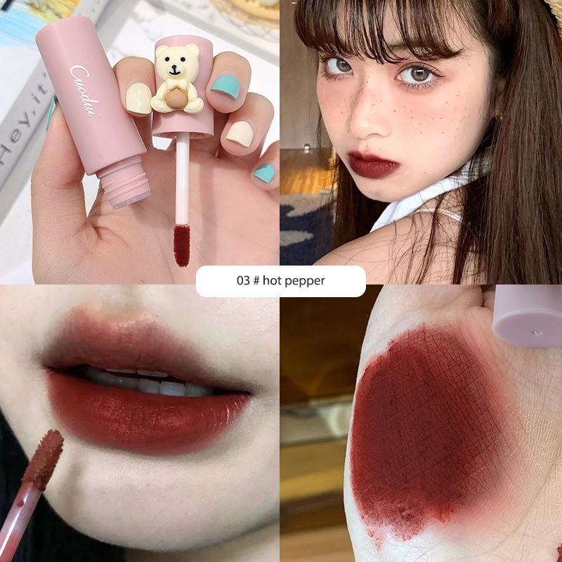 CUODUI Lip Cream Velvet Lipstik Lip Matte Lucu Beruang Mist Lip Mud Tahan Lama Nude Color Lip ...