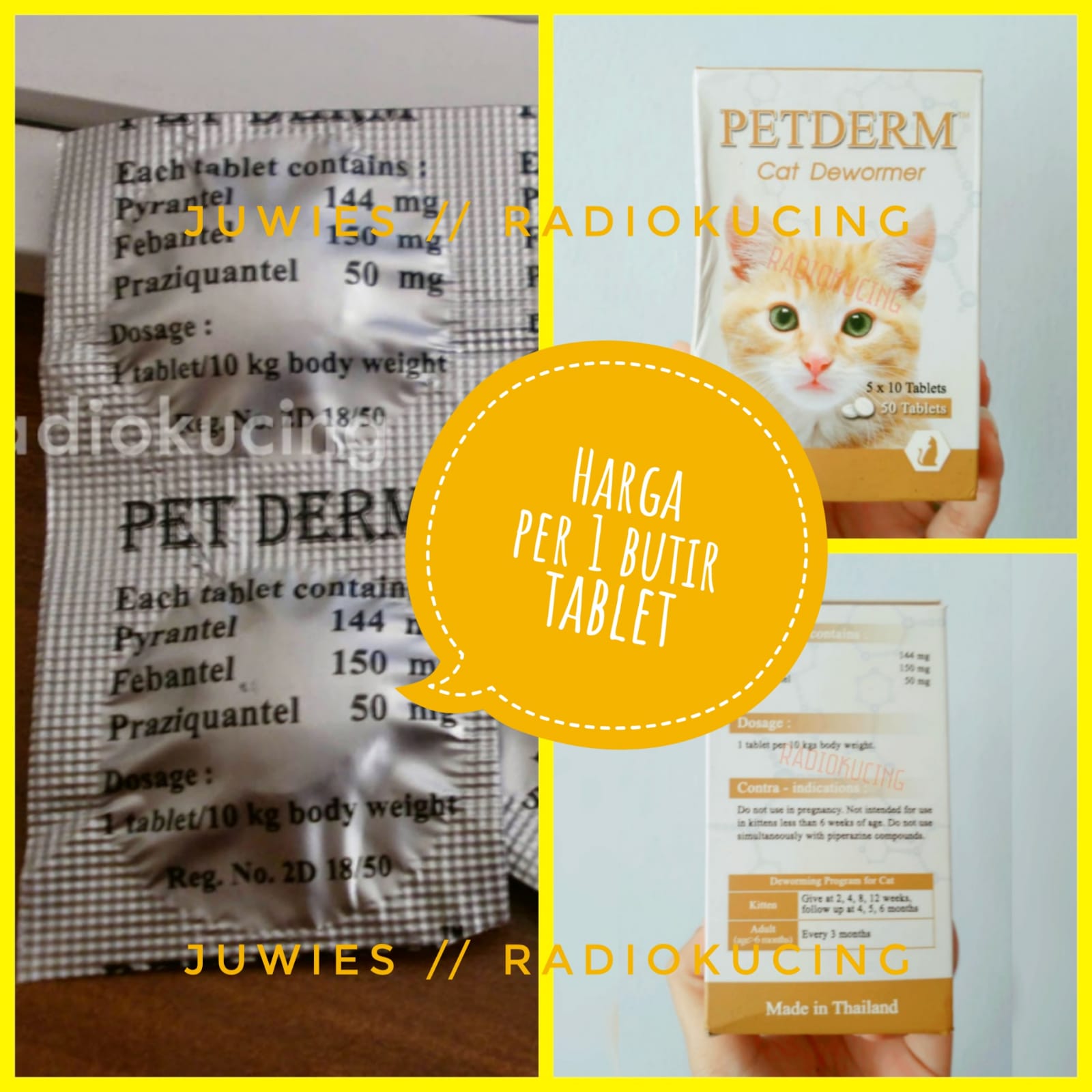 Pet Derm Cat - Harga Per 1 Butir Tablet Obat Cacing Kucing [ JUWIES ...
