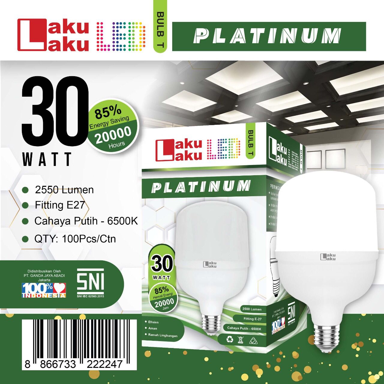 LAKU LAKU Platinum LED Bulb T Lampu Bohlam LED Capsule 30 Watt - Cahaya ...