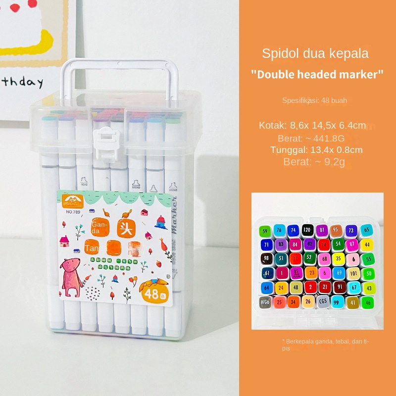 48 Warna Penanda Double -Headed Pena Watercolor Anak -anak Set Cat ...