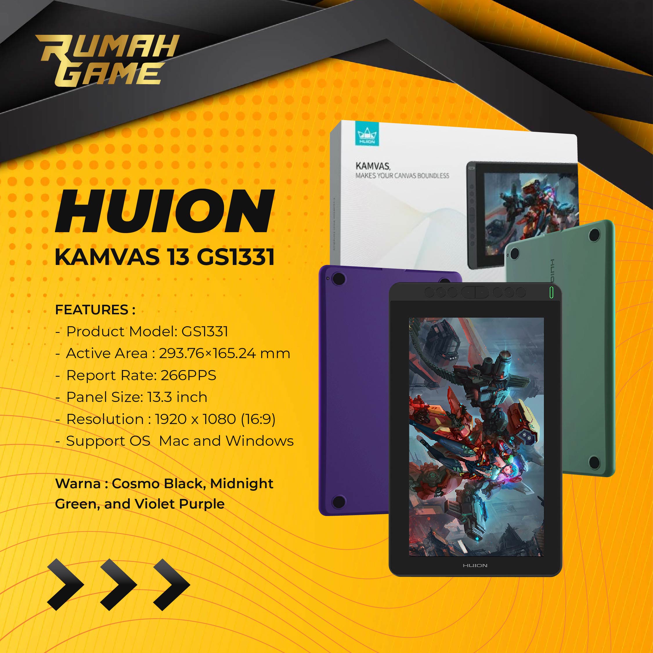 HUION KAMVAS 13 GS-1331 -READY DISPLAY TABLET Drawing | Lazada Indonesia