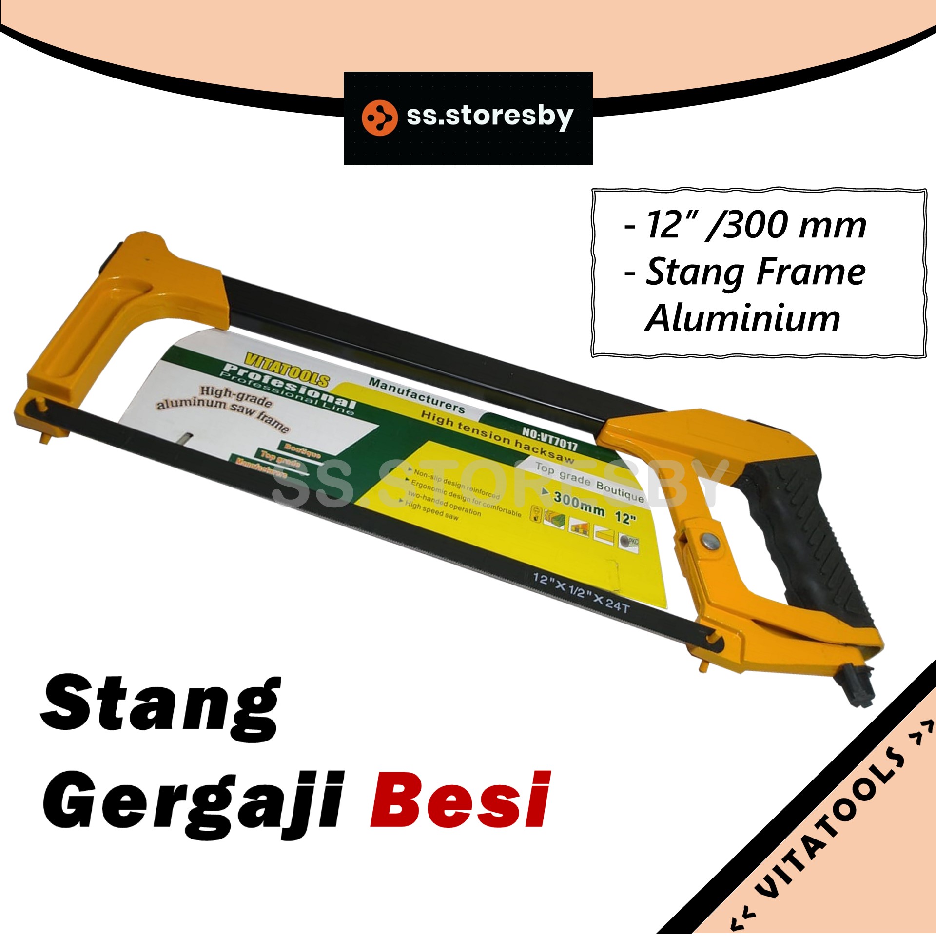 GAGANG GERGAJI BESI 300MM STANG GERGAJI HANDLE PEGANGAN KARET HACKSAW ...