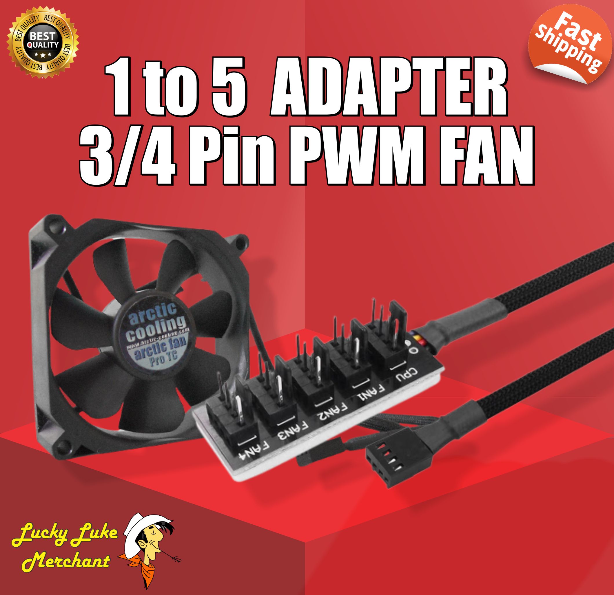 Hub Splitter 3/4Pin 1 to 5 PWM Fan PC Case Cooler Power Adapter 4-Pin ...