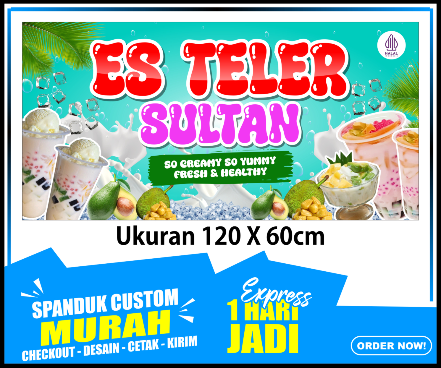 Banner ES TELER SULTAN, Spanduk ES TELER SULTAN ukuran 120x60cm ...