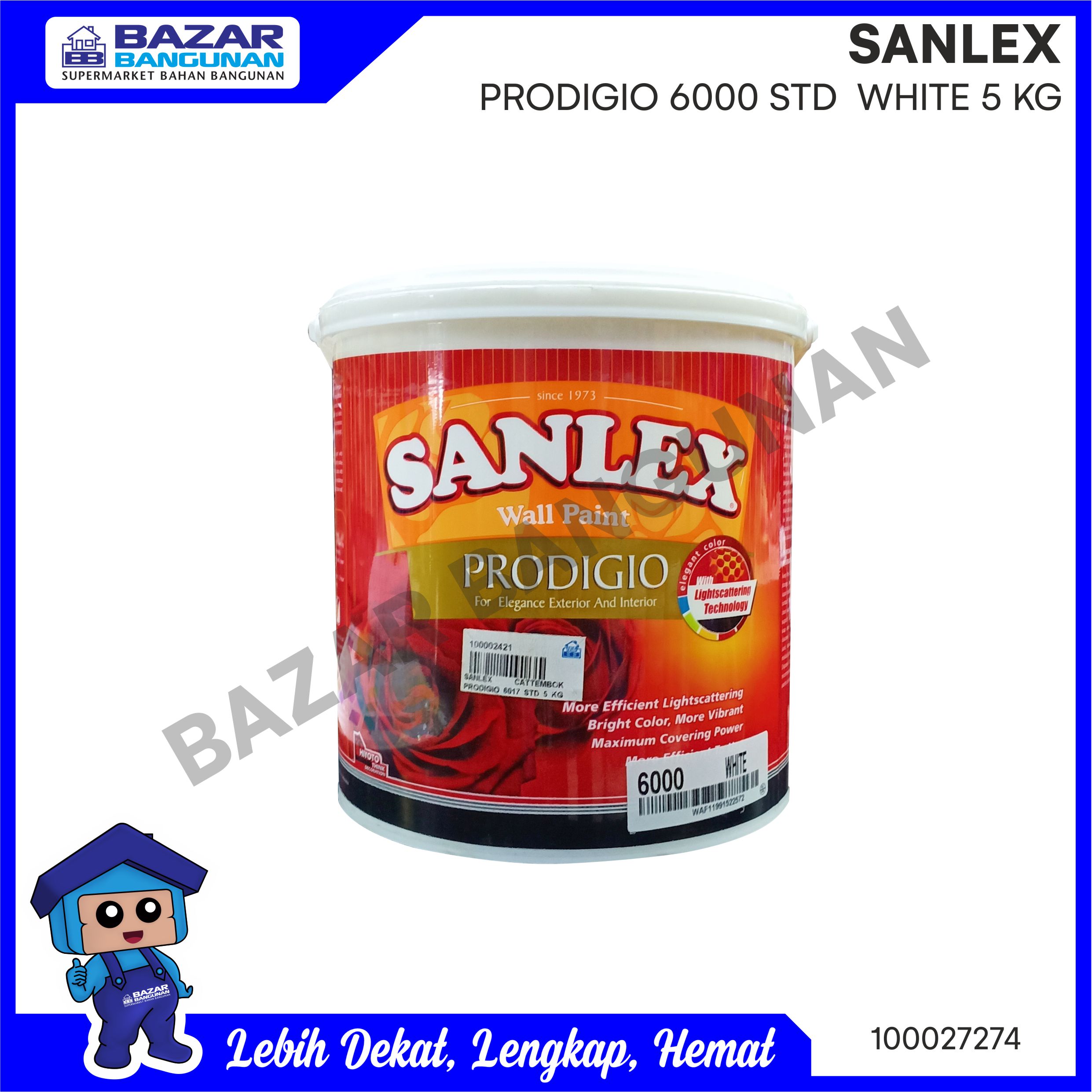 CAT TEMBOK SANLEX PRODIGIO 6000 WHITE / PUTIH GALON 5 KG 5KG | Lazada ...