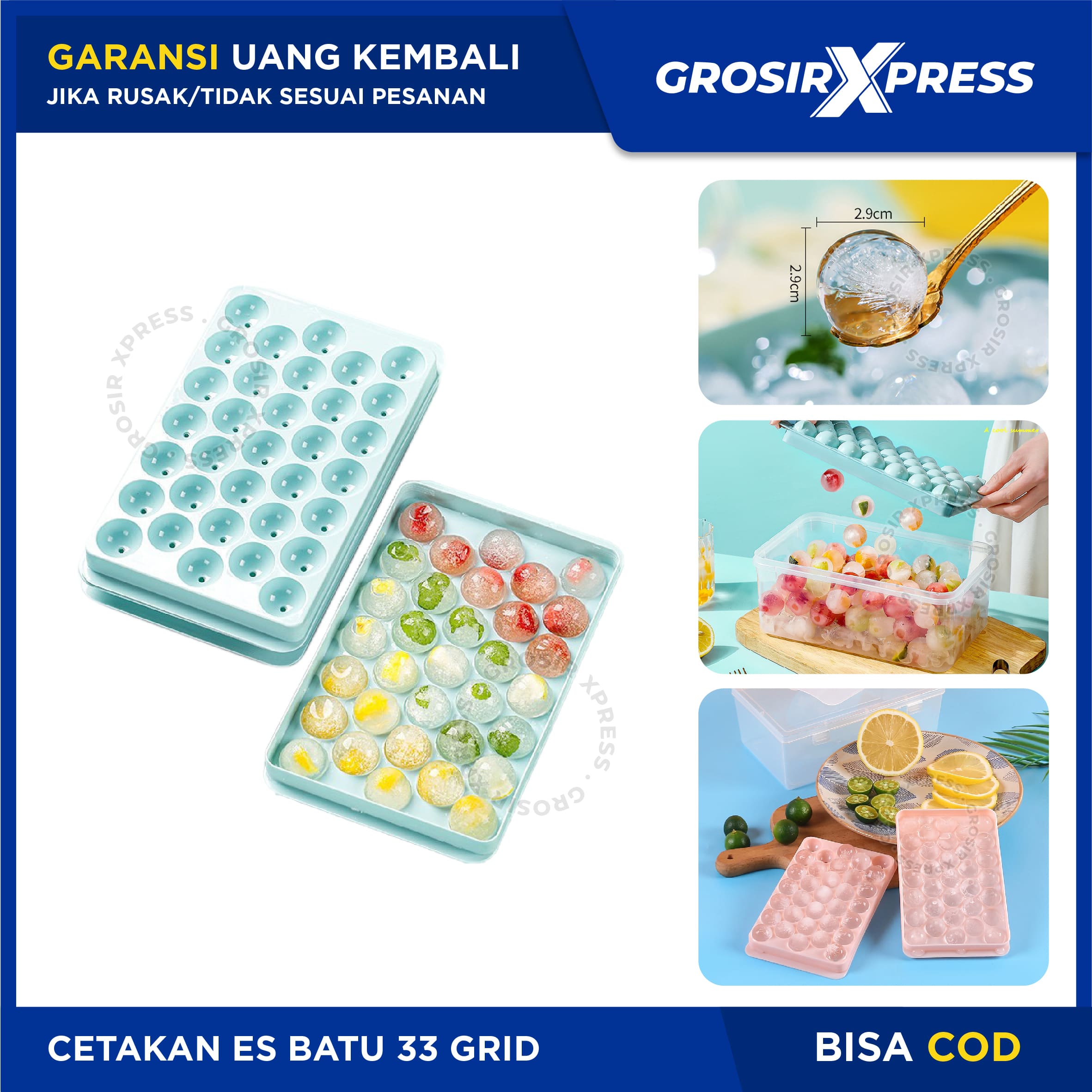 Cetakan Es Batu 33 Grid Sekat Ice Cube Tempat Cetak Puding Jelly Agar ...