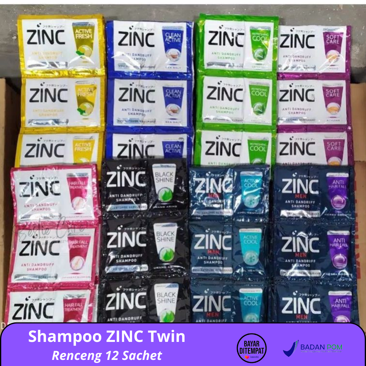 ZINC Shampoo Sachet 1 Renceng isi 12 Pcs / Sampo ZINC Twin 1 Renceng ...