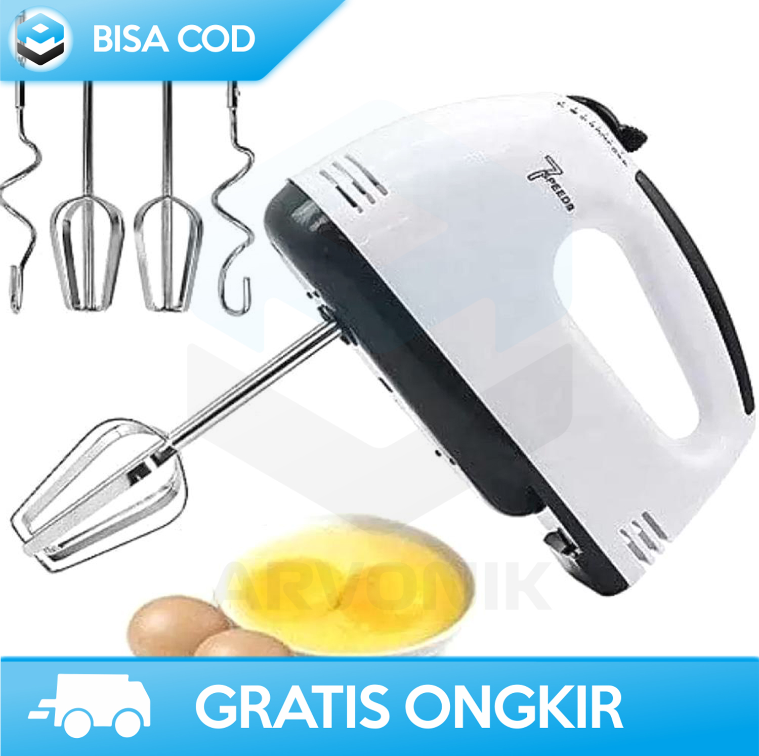 MIXER TANGAN LISTRIK ALAT PENGADUK KUE 260 WATT 7 MODE SPEED 220V ...