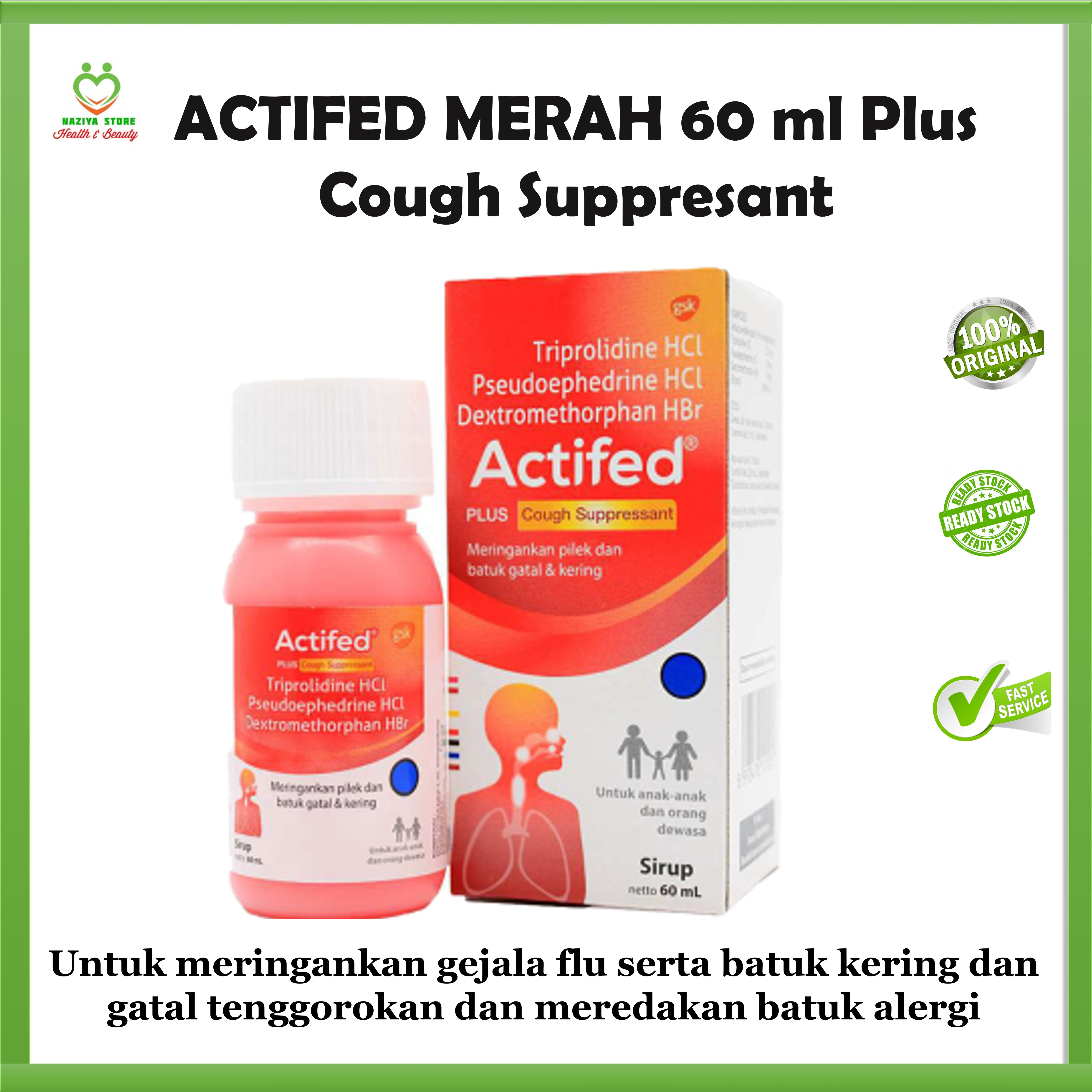 Actifed Merah Plus Cough Suppresant 60 ml Untuk pilek dan batuk gatal ...