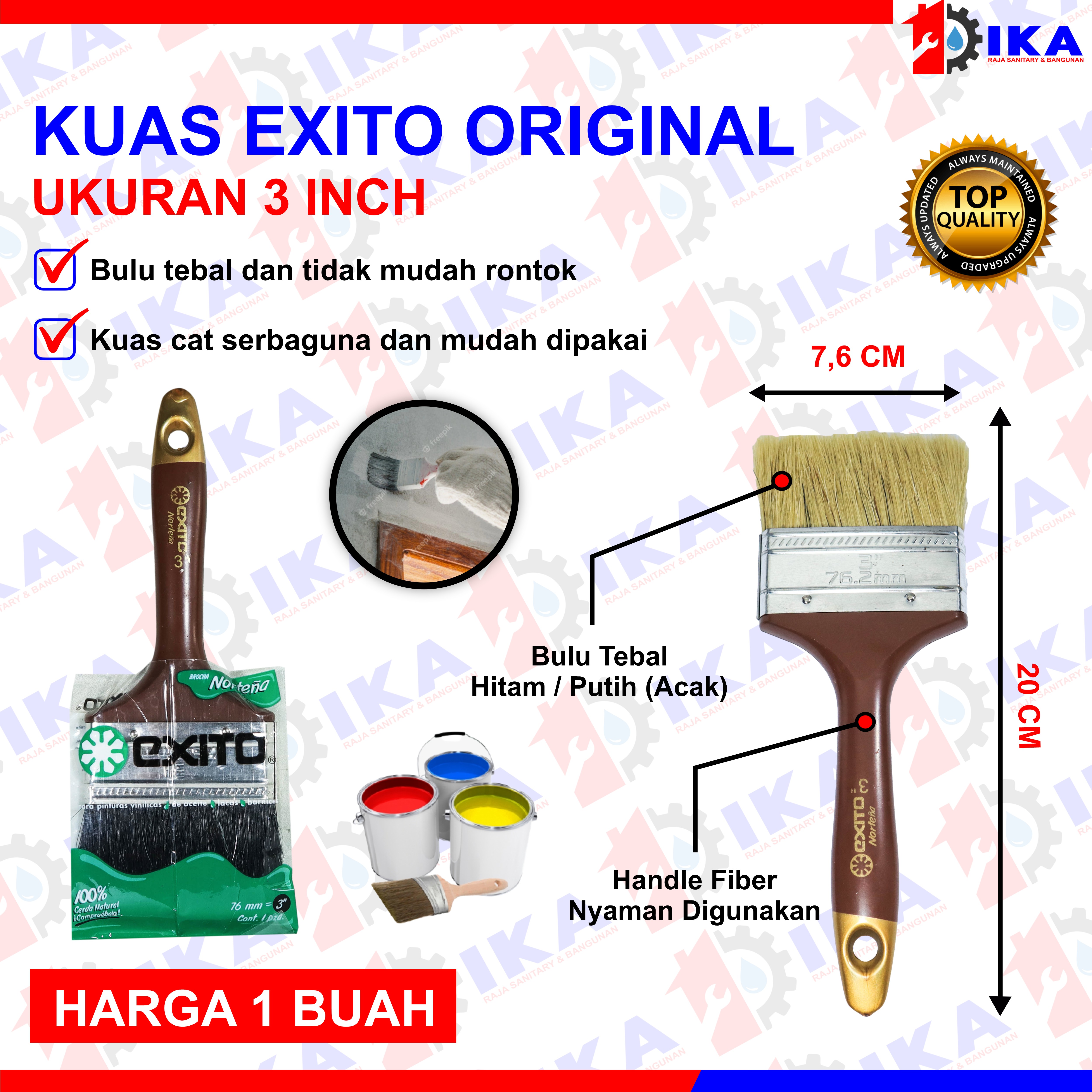 Kuas Cat 3 Inch Merk Exito 3" Inci 3Inch Tembok 7cm 7 cm Bulu Putih ...