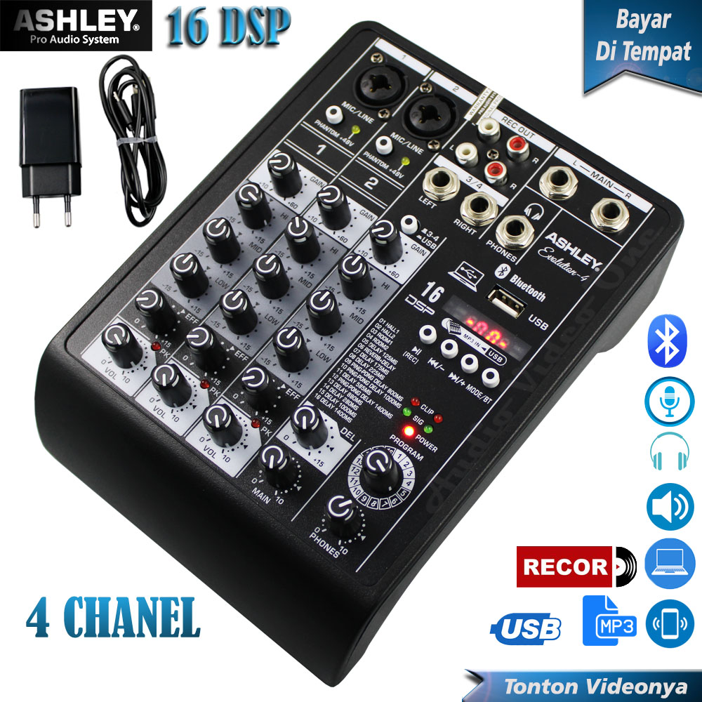 Mixer Ashley 4 Chanel Evolution Mikser Wireless 16 DSP Suport Bluetooth Record Usb Flashdisk ...