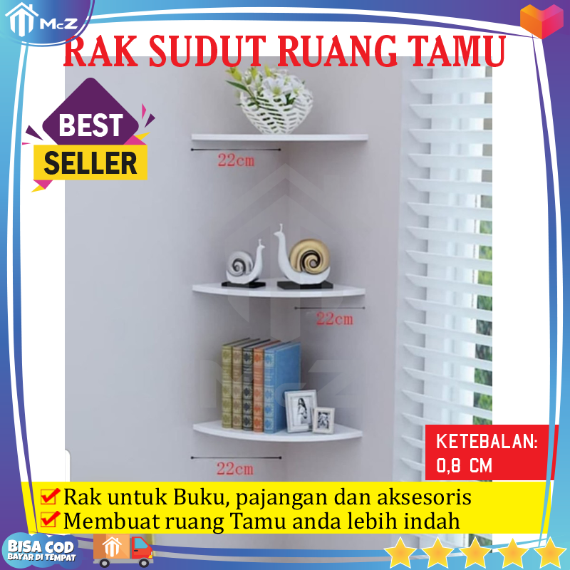 Rak Sudut Ruang Tamu Minimalis 3 Susun - Putih - Rak Sudut Kamar Tidur ...