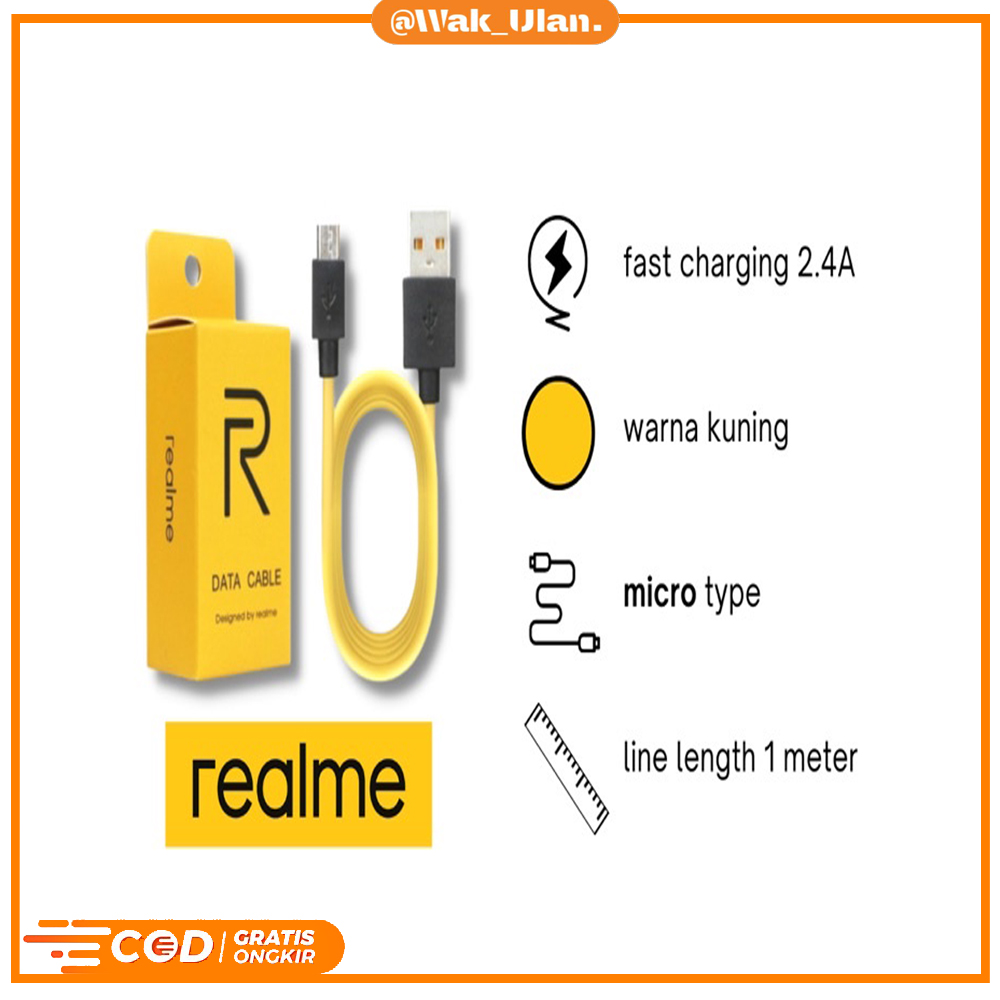 Kabel Data Realme Micro USB Cable Usb MICRO Andorid V8 Warna Kuning ...