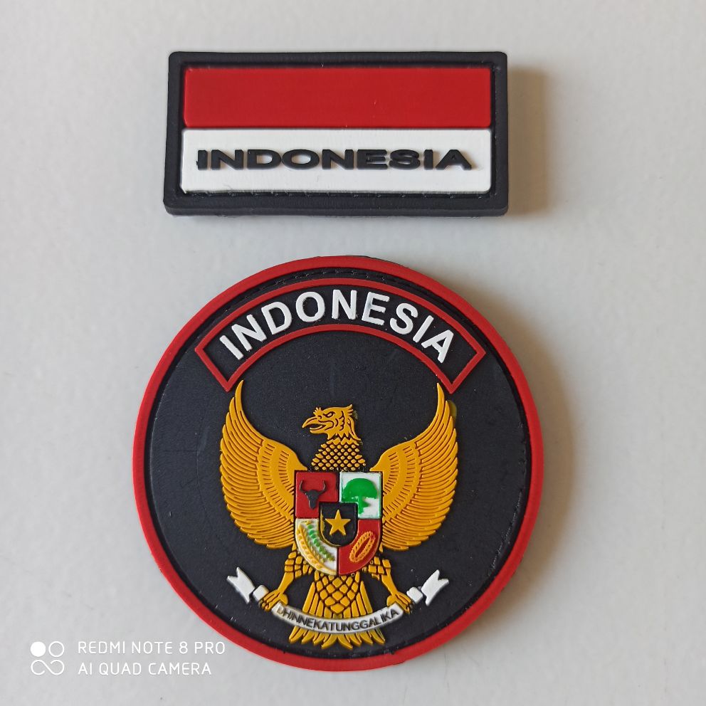 PATCH RUBER SATU SET LOGO GARUDA BULAT DASAR HITAM+BENDERA MERAH PUTIH ...