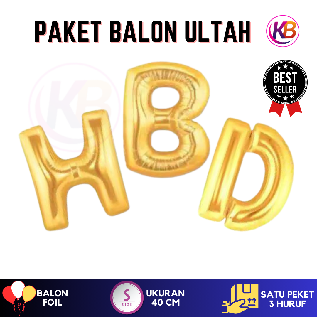 (Paket Promo 3 Huruf) Balon Foil Huruf Gold ± 40Cm / Balon Abjad (HBD ...