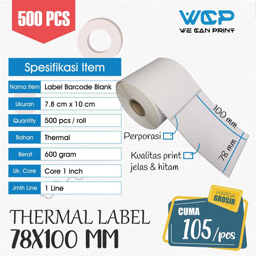 Label Sticker Thermal 78x100 mm Kertas Stiker Thermal 78 mm x 100 mm ...