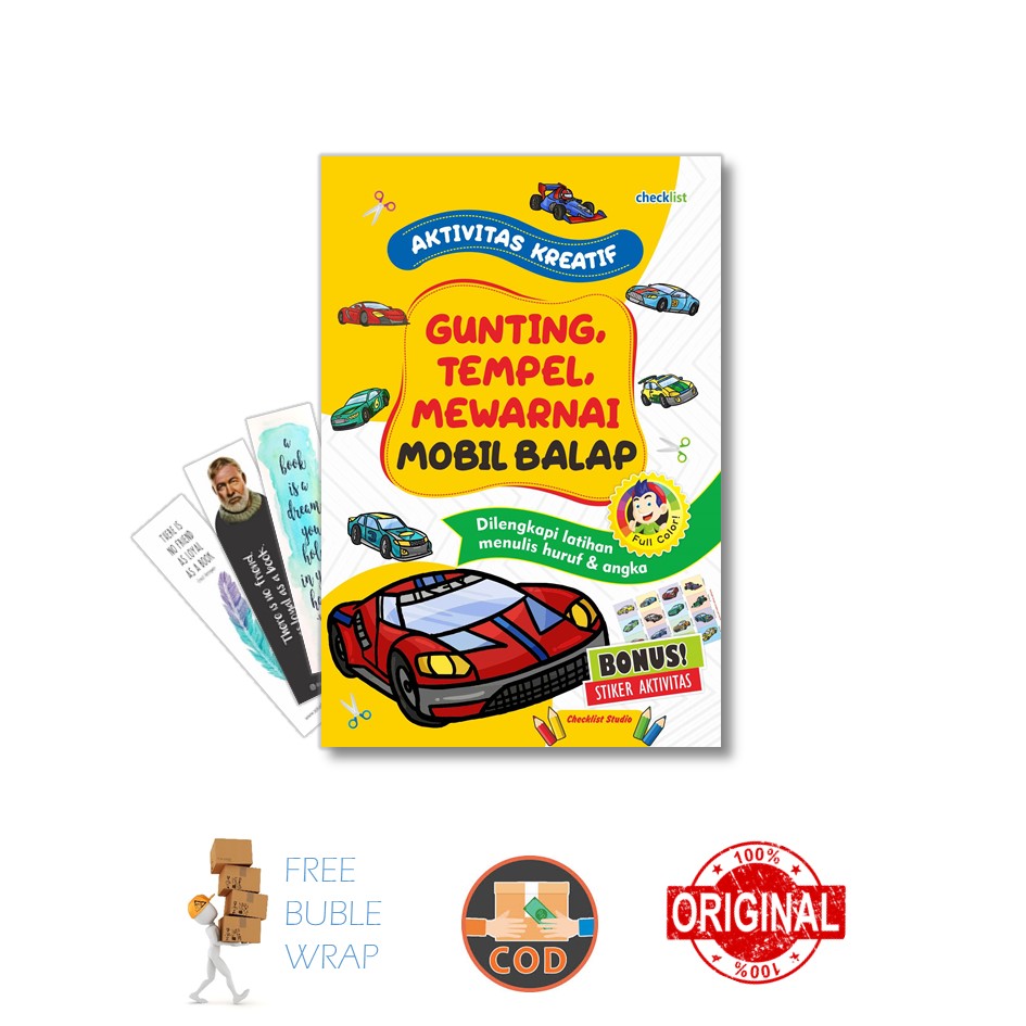 BUKU MOBIL BALAP: AKTIVITAS KREATIF GUNTING, TEMPEL, MEWARNAI ...