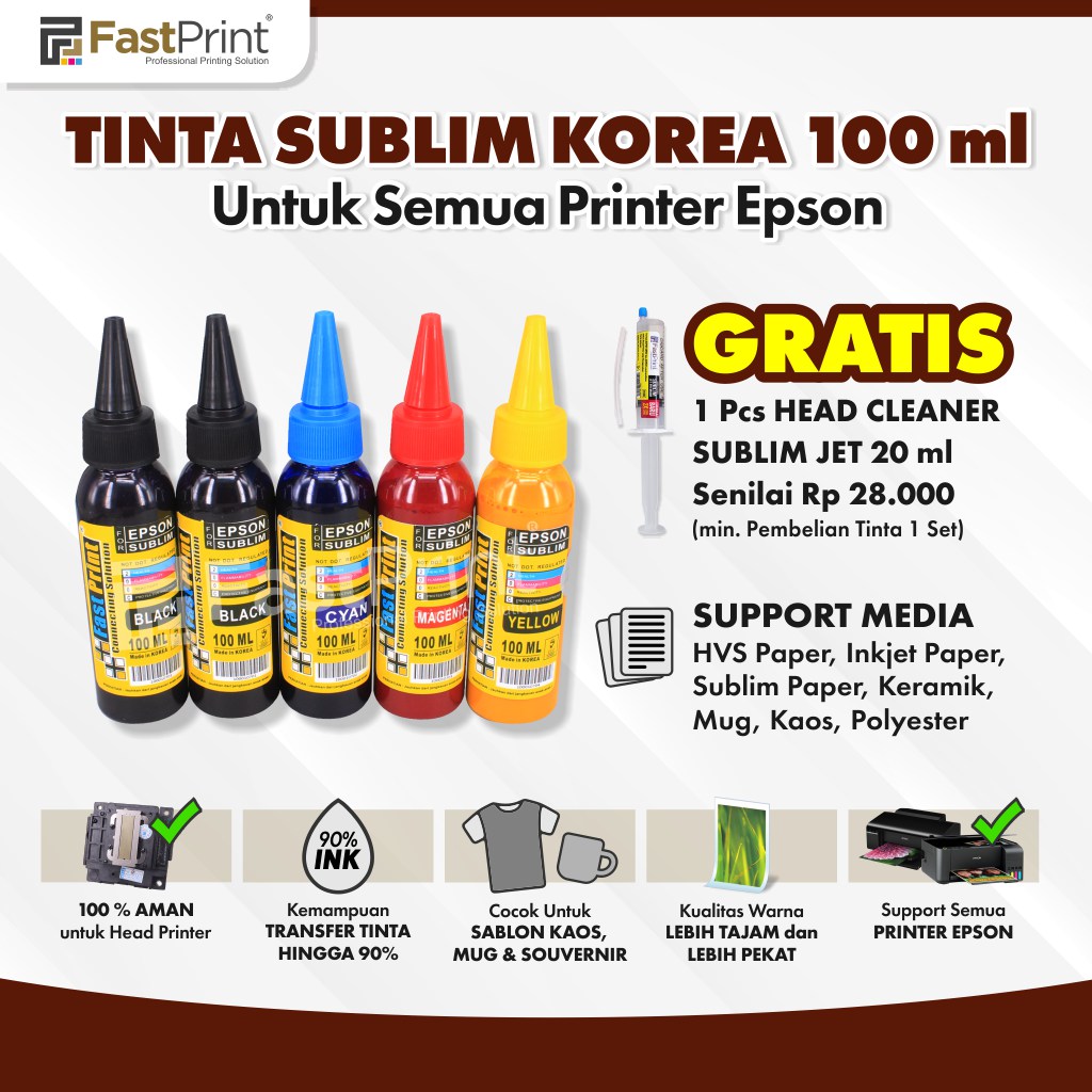 Tinta Sublim Sublime Sublimasi Epson Korea 1 Set 5 Warna 100ML | Lazada ...