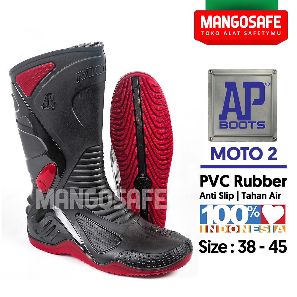 AP Boots Moto 2 Hitam Merah Sepatu Biker PVC Boot Keren Hujan Tinggi ...