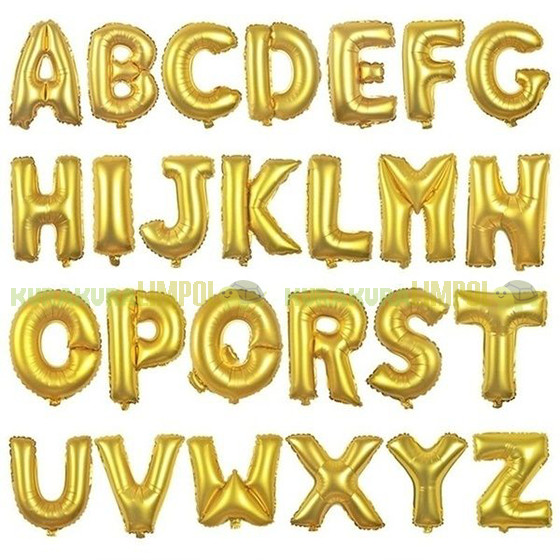 (U-Z) Balon Foil Huruf Alphabet Balloon Gold Silver Satuan 40 cm ...