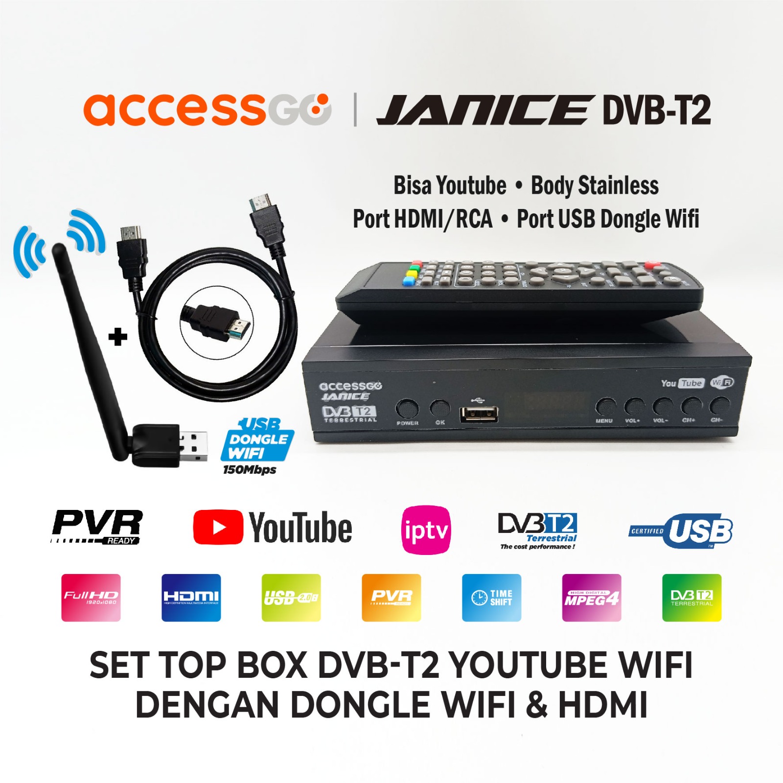 Set Top Box DVB T2 Accessgo Janice U002 bisa akses youtube | Lazada ...