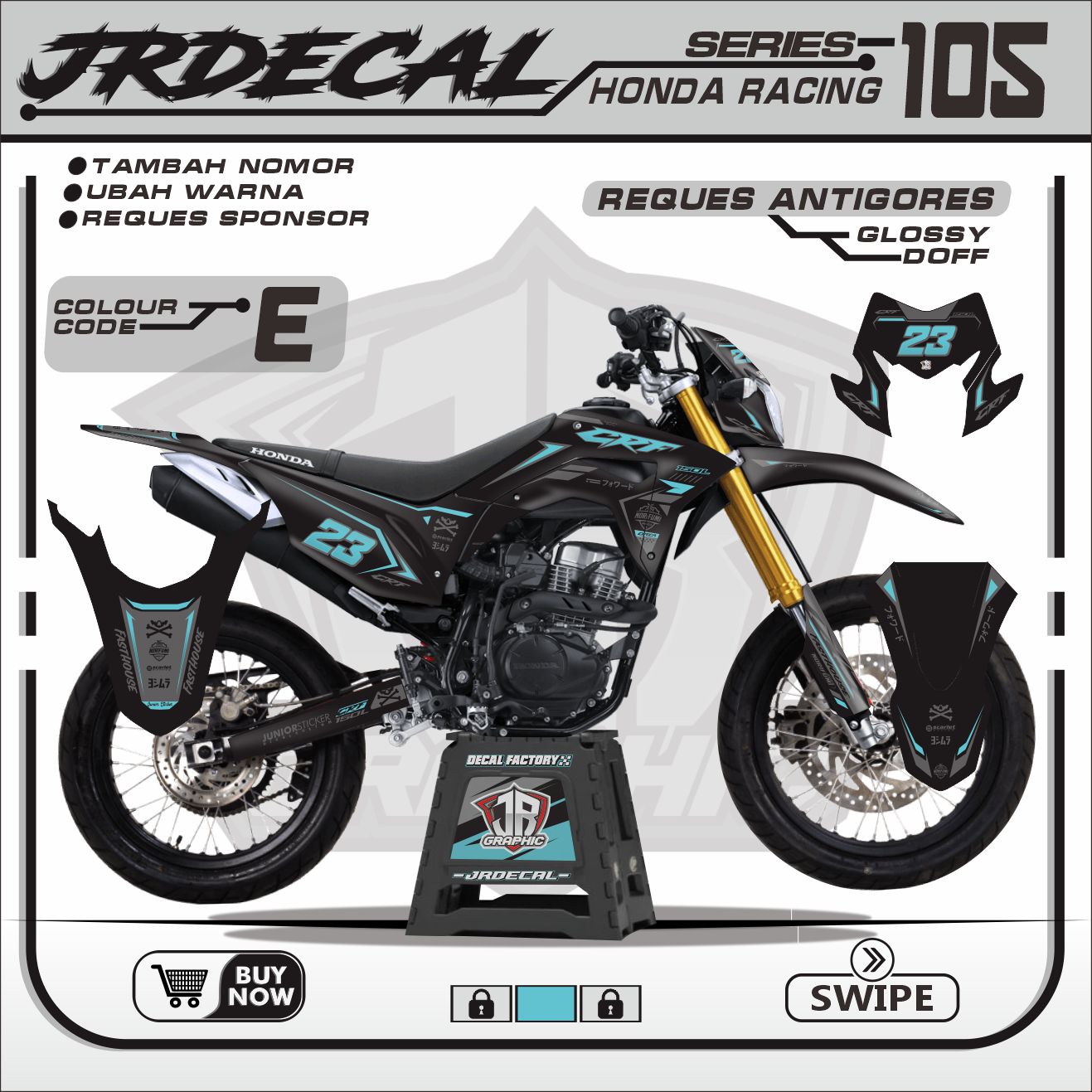 (BISA COD) DECAL CRF 150 L FULL BODY HITAM - DEKAL STIKER CRF HITAM ...