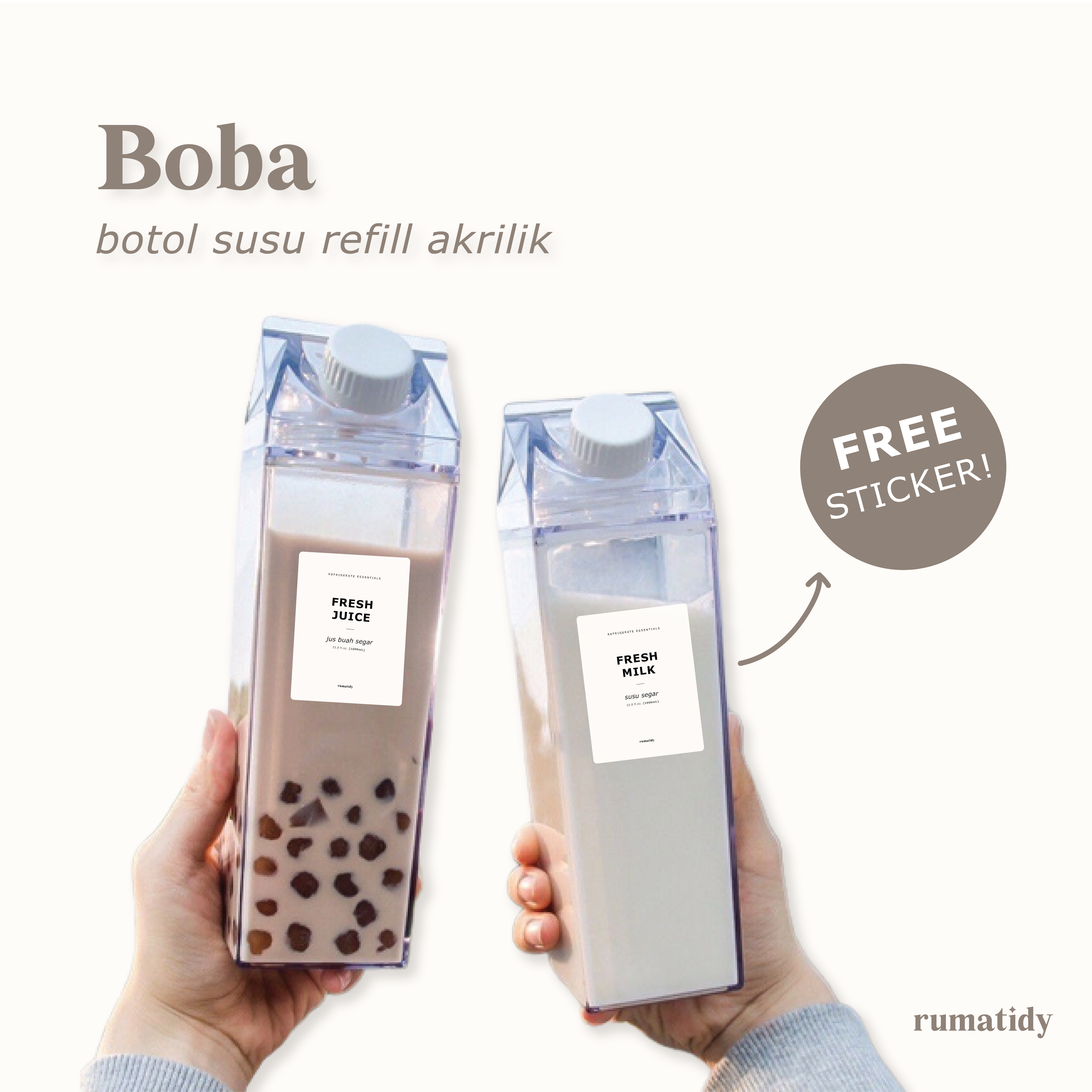 【RUMATIDY】BOBA Botol Minum Refill Fridge Bottle Tumbler Bentuk Kotak ...