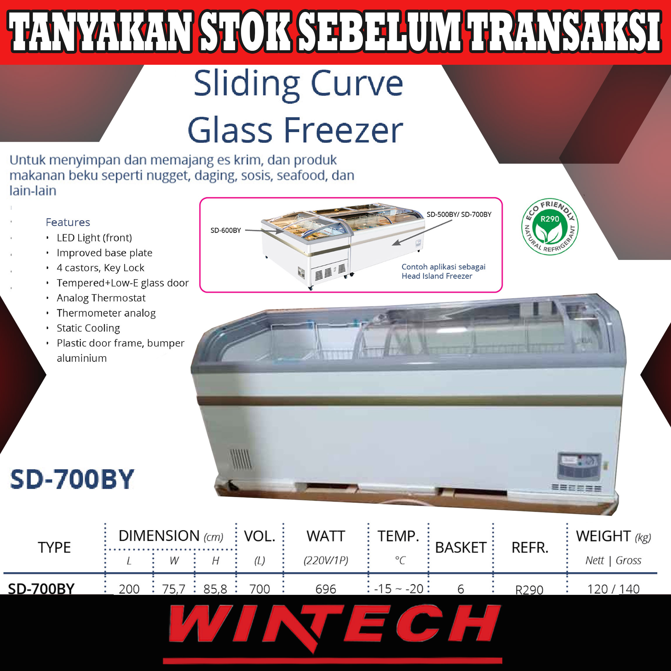 Gea SD-700BY Sliding Curve Glass Freezer - Freezer Box Kaca Geser ...