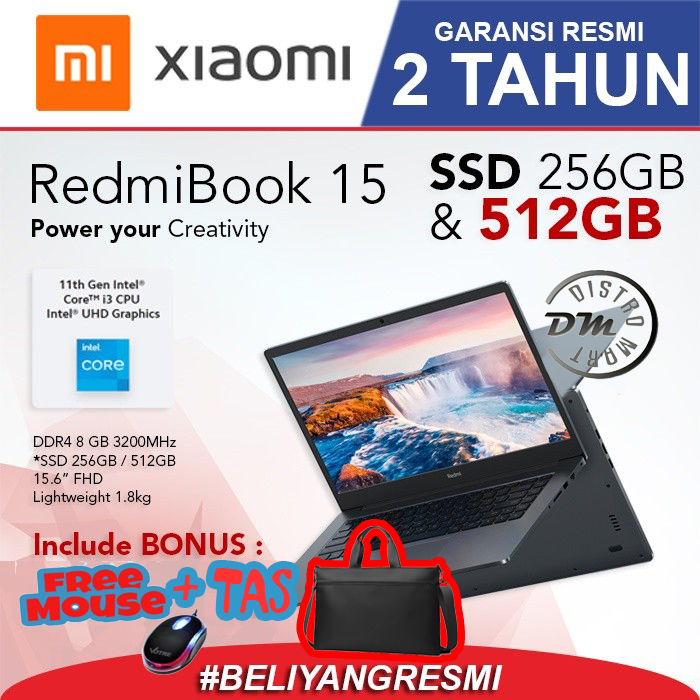 Xiaomi Redmibook / Redmi book 15 i3 RAM 8GB 256GB/512GB FHD INTEL W10 ...