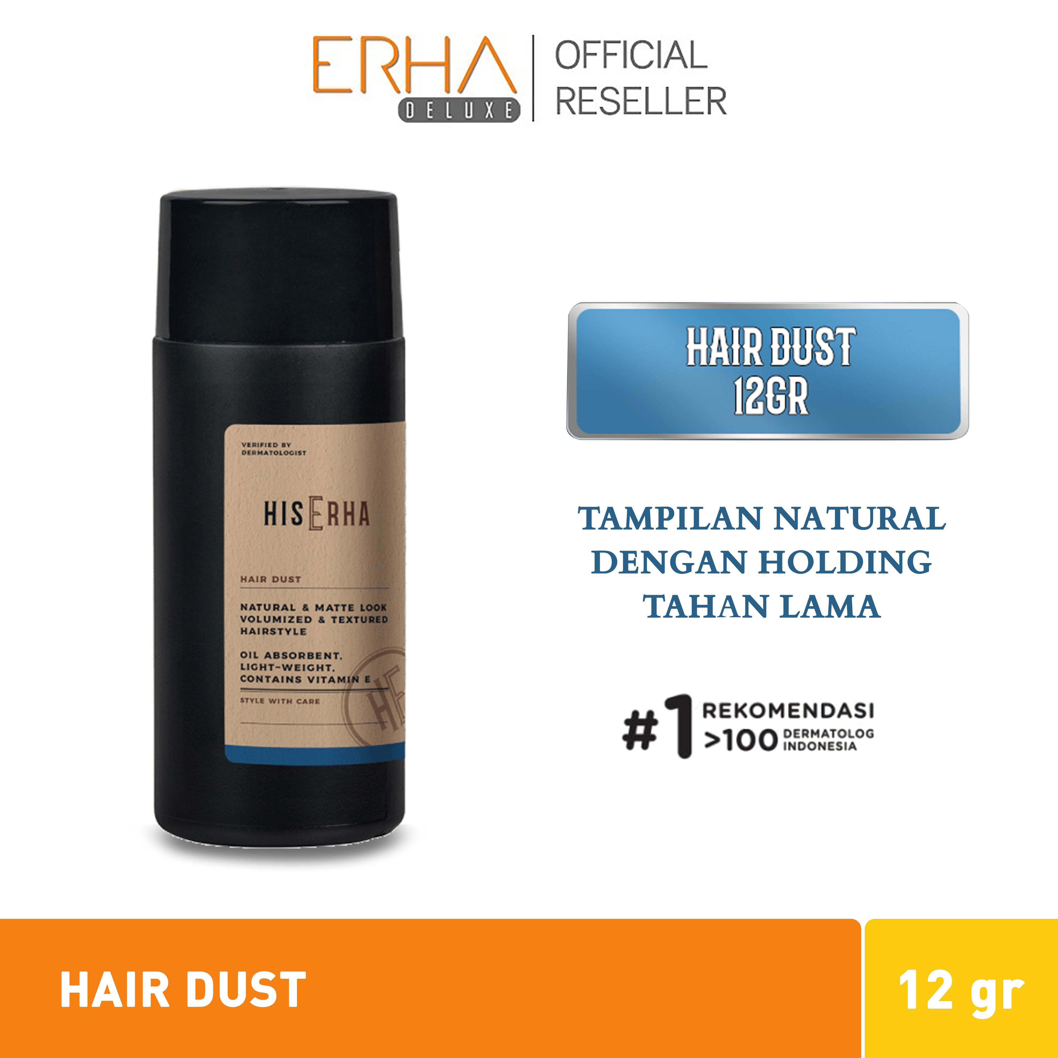 HIS ERHA Powder Rambut Hair Dust - Style Rambut Pria + Vitamin E 12g ...