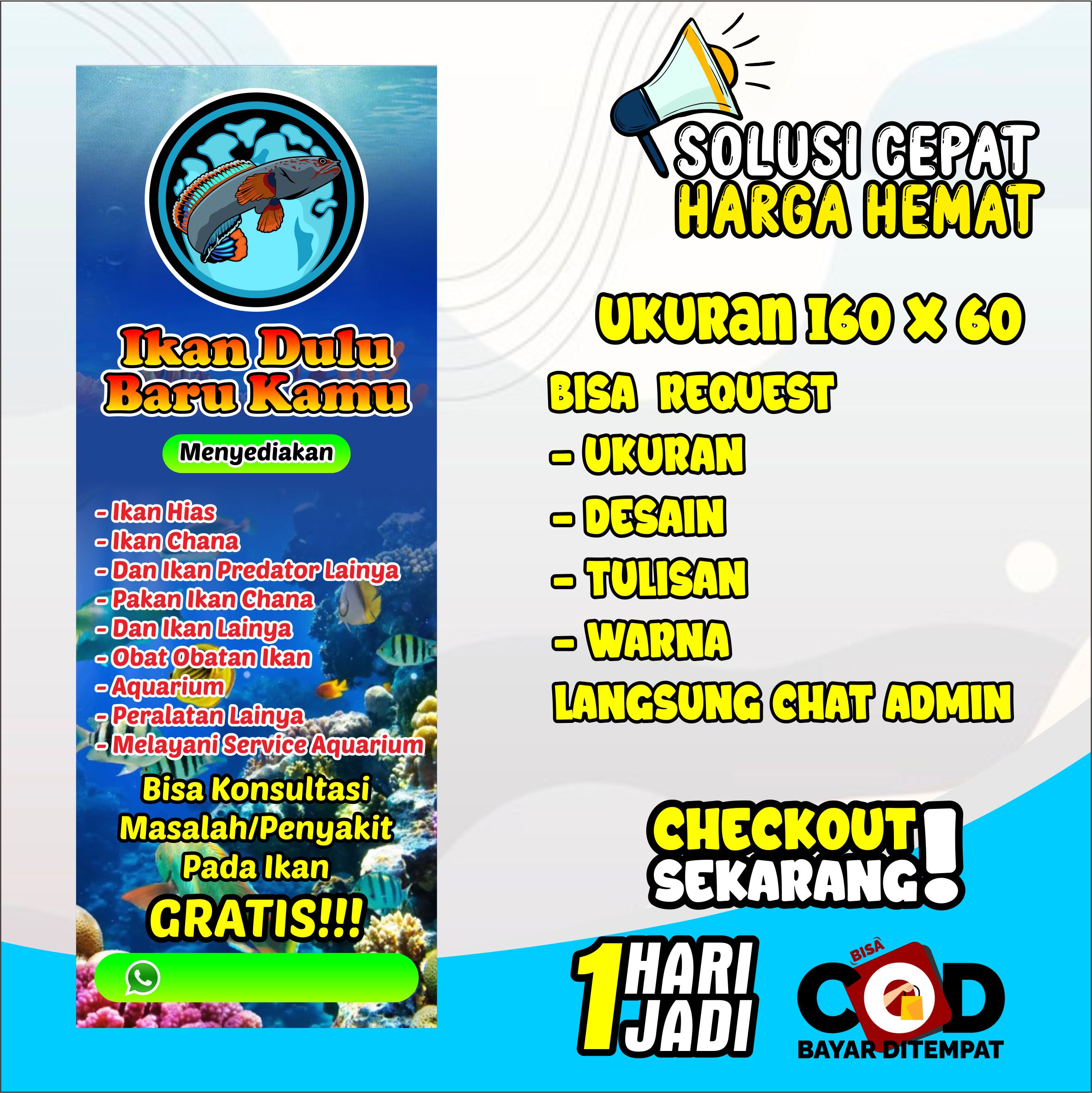 Spanduk/Banner Berdiri Ikan Hias Custom Ukuran 160 x 60 | Lazada Indonesia