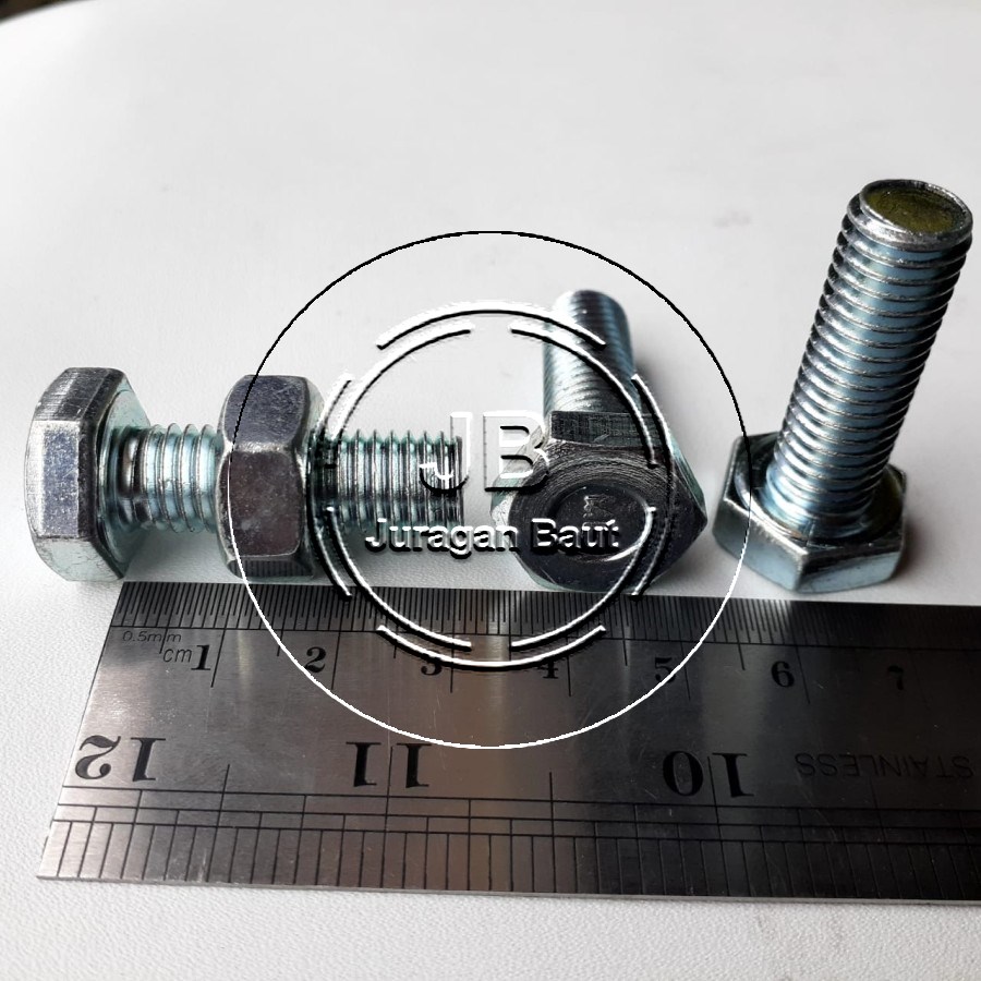 BAUT MUR M10 X 30 PANJANG 3CM 3 CM KUNCI 17 30MM MM PUTIH BAUD BMP ...