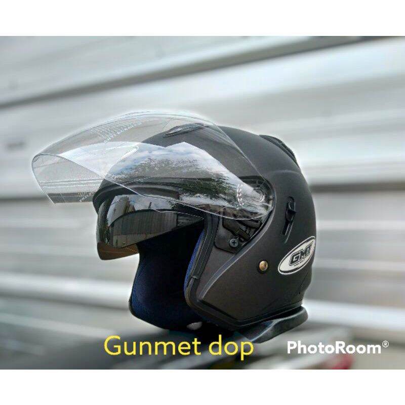 Helm Motor Half Face Premium Double Visor Original GMT BLACK DOFF ...