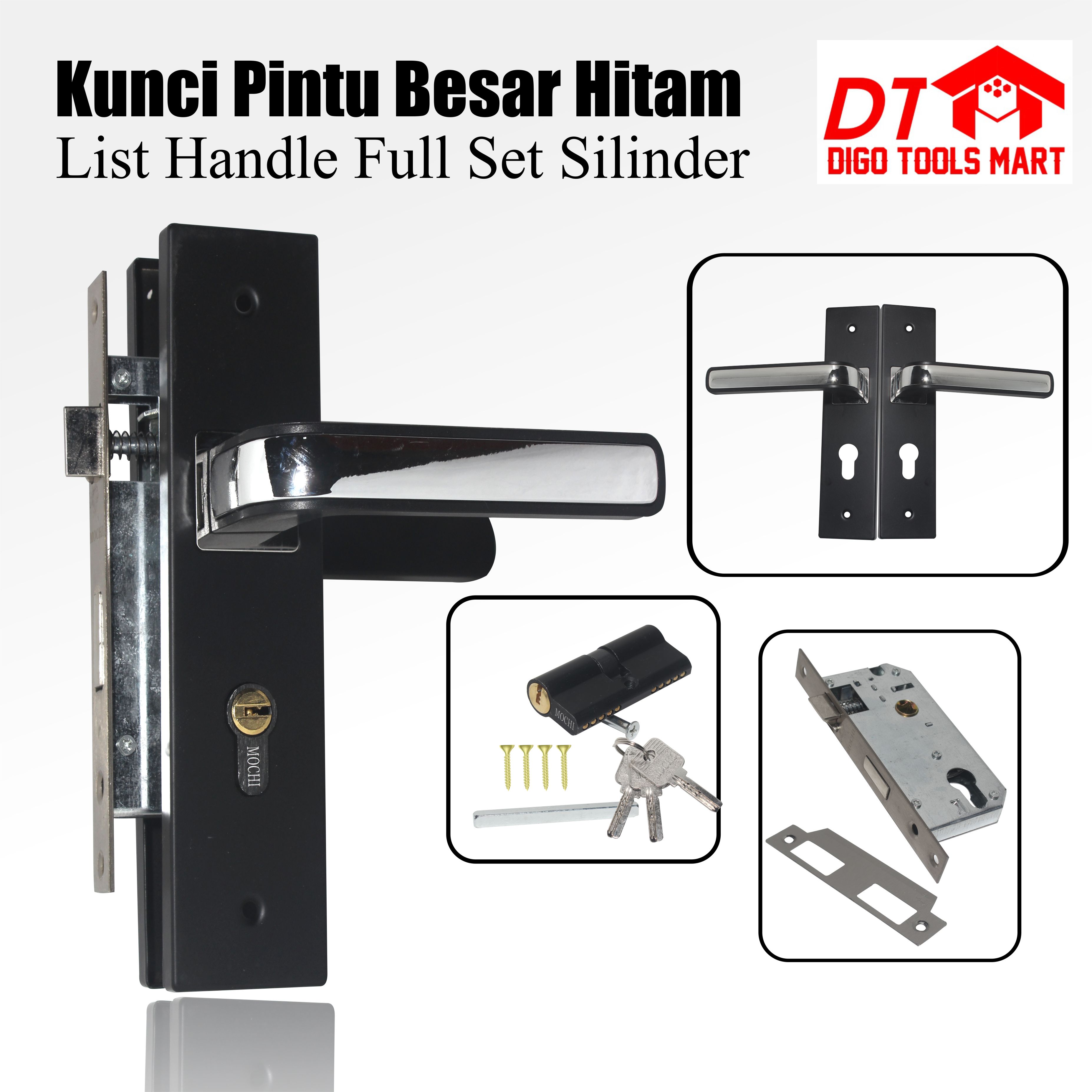 Kunci Pintu Besar Hitam List Handle Full Set Silinder | Lazada Indonesia