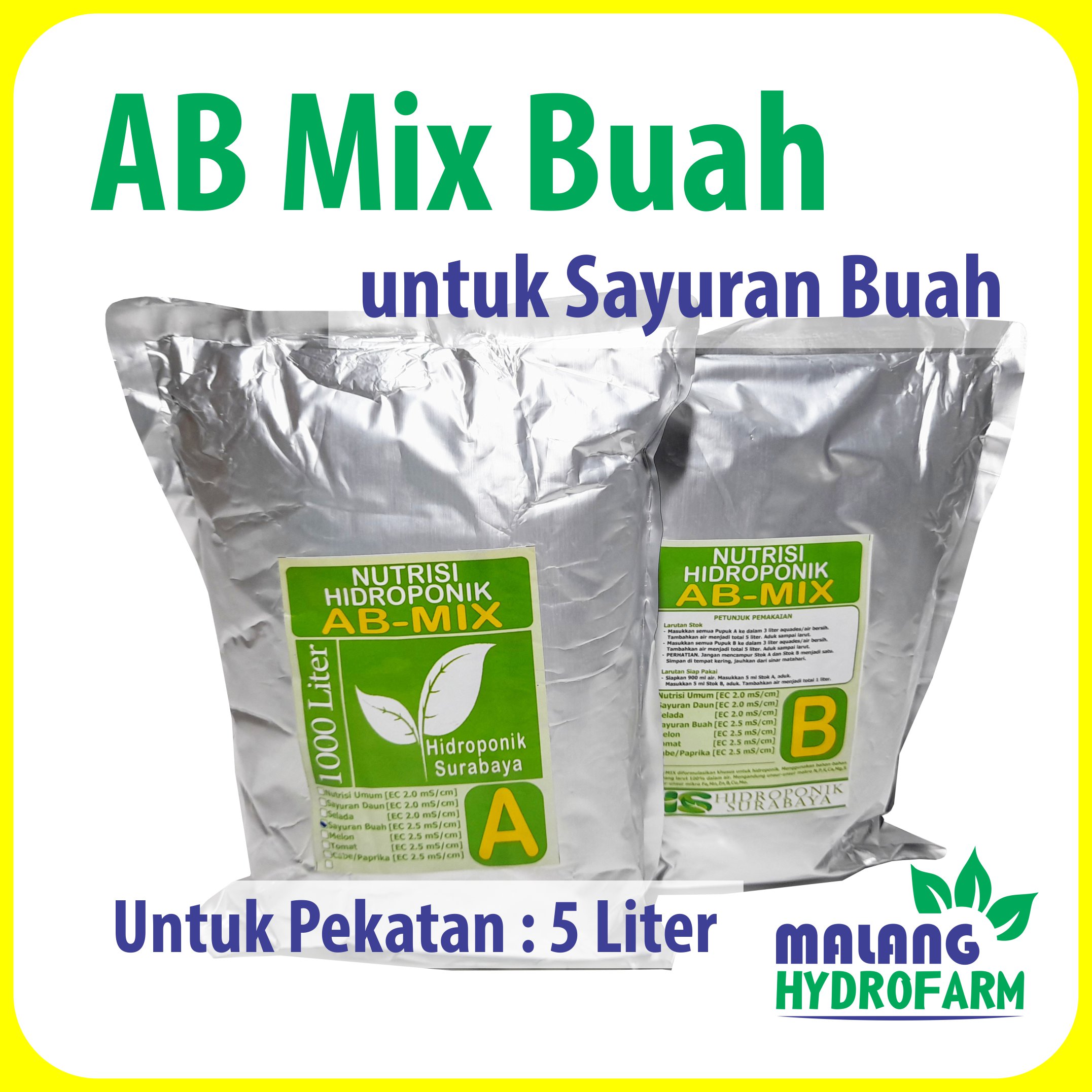 Pupuk AB Mix Buah untuk 1000 Liter / 5 L pekatan Hydroponik Surabaya ...