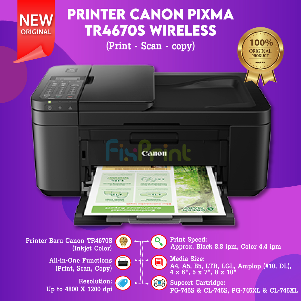 New Printer Canon PIXMA TR4670 TR4670S TR 4670 Wireless (Print, Scan ...