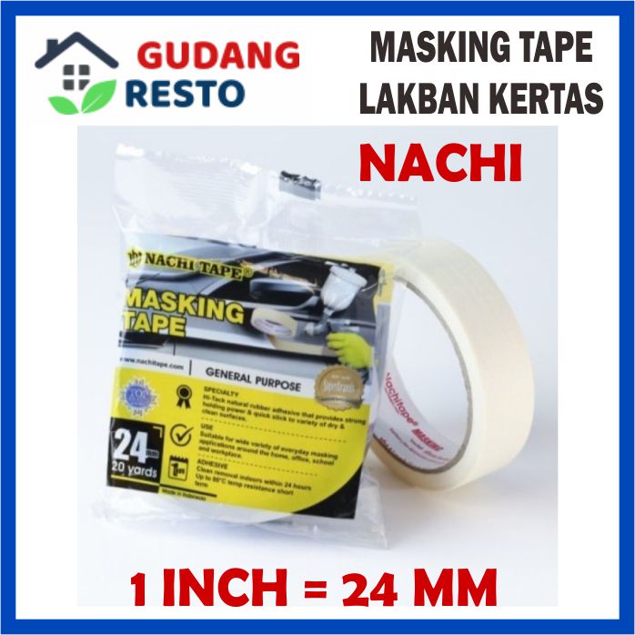 LAKBAN KERTAS NACHI 1 INCH 24 MM MASKING TAPE PAPER 20 YARD ISOLASI 1 ...