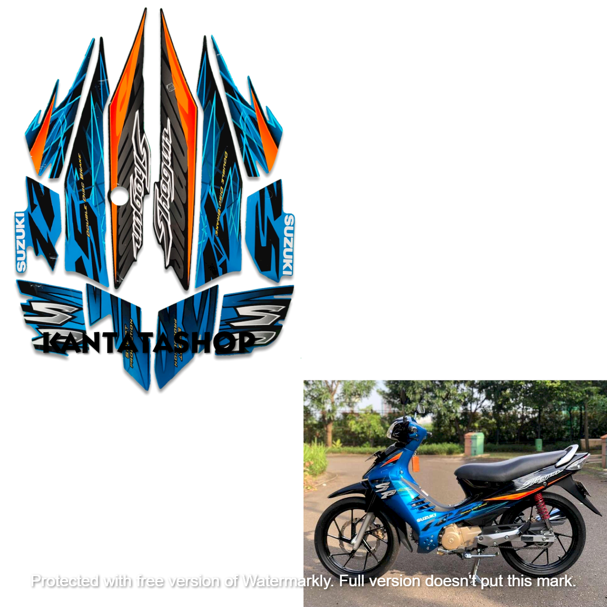 STIKER STRIPING LIS LES BODY MOTOR SUZUKI SHOGUN SP 125 2007 BIRU ...