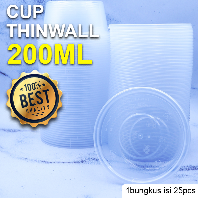 Cup Mangkuk Plastik Bowl Bulat Plastik Thinwall 200ML Lengkap Ada Tutup ...