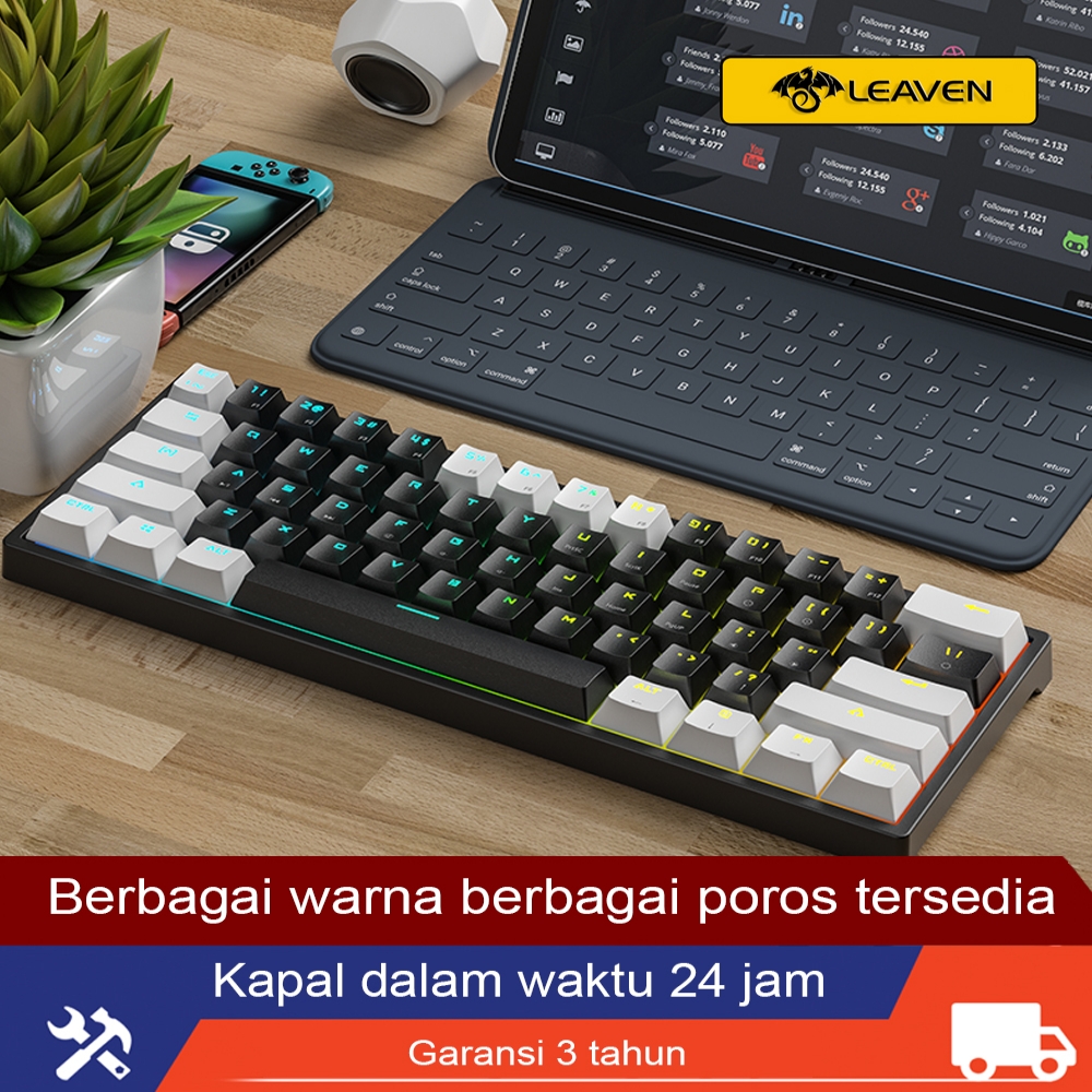 LEAVEN K620 keyboard mechanical tkl rgb murah type-c wired blue switch ...